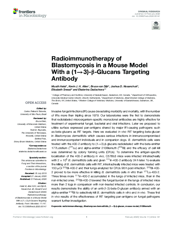 (PDF) Radioimmunotherapy of Blastomycosis in a Mouse Model With a (1→3 ...