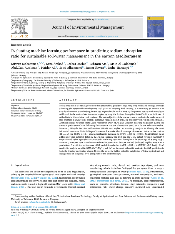 (PDF) Evaluating machine learning performance in predicting sodium adsorption ratio for ...