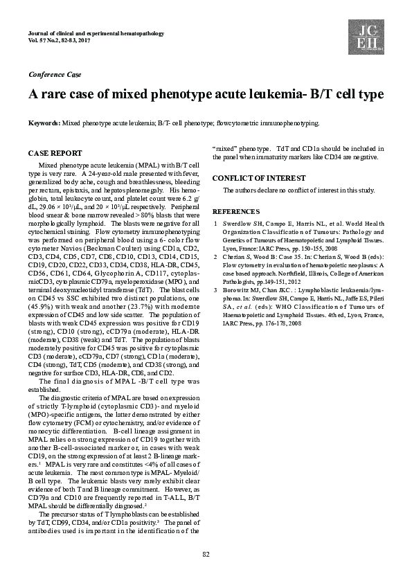 (PDF) A rare case of mixed phenotype acute leukemia- B/T cell type