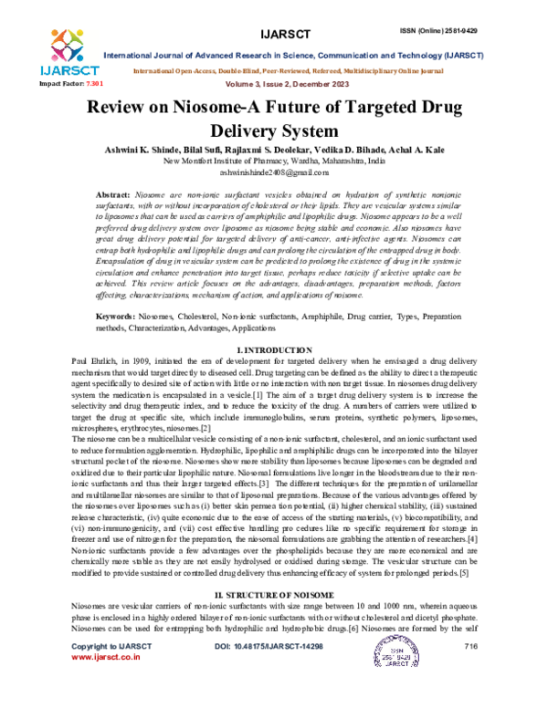(PDF) Review on Niosome-A Future of Targeted Drug Delivery System