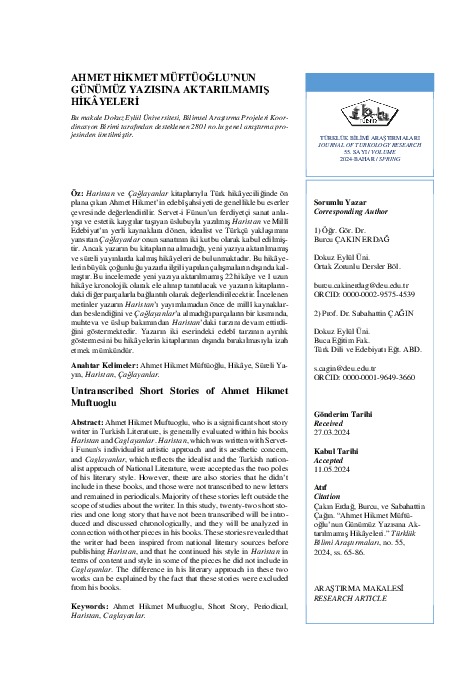 (PDF) Ahmet Hikmet Müftüoğlu’nun Günümüz Yazısına Aktarılmamış Hikâyeleri