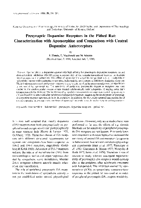 (PDF) Presynaptic Dopamine Receptors in the Pithed Rat ...