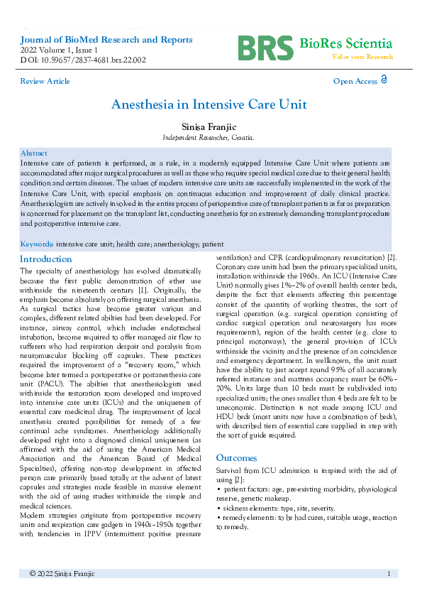 (PDF) Anesthesia in Intensive Care Unit