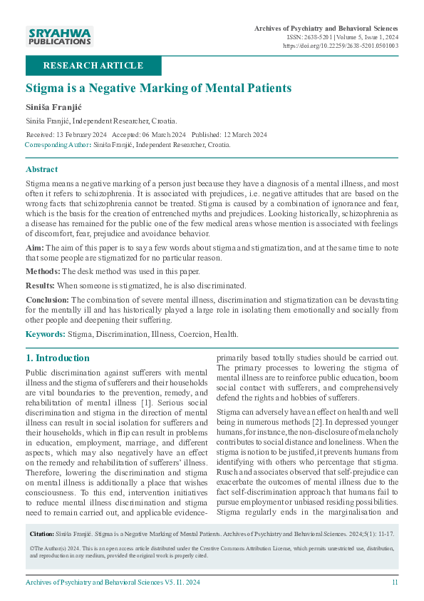 (PDF) Stigma is a Negative Marking of Mental Patients