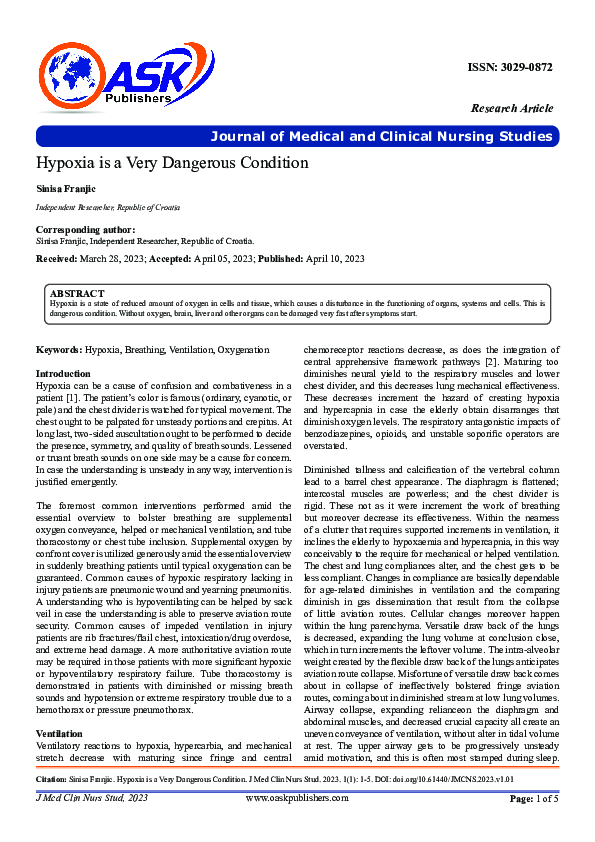 (PDF) Hypoxia is a Very Dangerous Condition