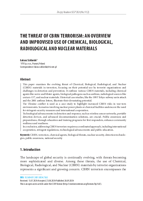(PDF) THE THREAT OF CBRN TERRORISM: AN OVERVIEW AND IMPROVISED USE OF ...