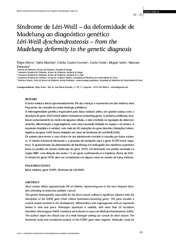 (PDF) Síndrome de Léri-Weill: da deformidade de Madelung ao diagnóstico ...