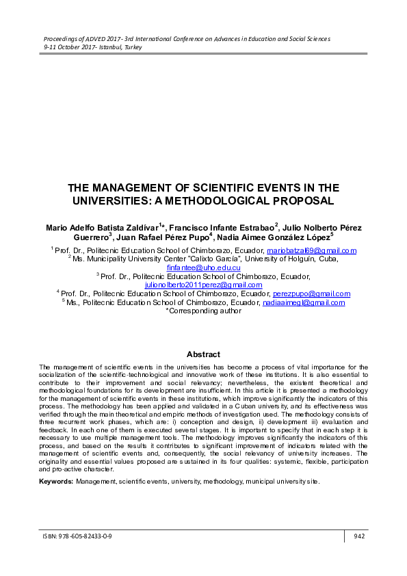 (PDF) The Management of Scientific Events in the Universities: A ...