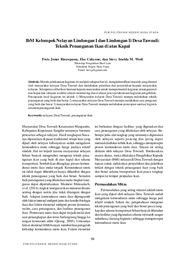 (PDF) IbM Kelompok Nelayan Lindongan I dan Lindongan Ii Desa Tawoali
