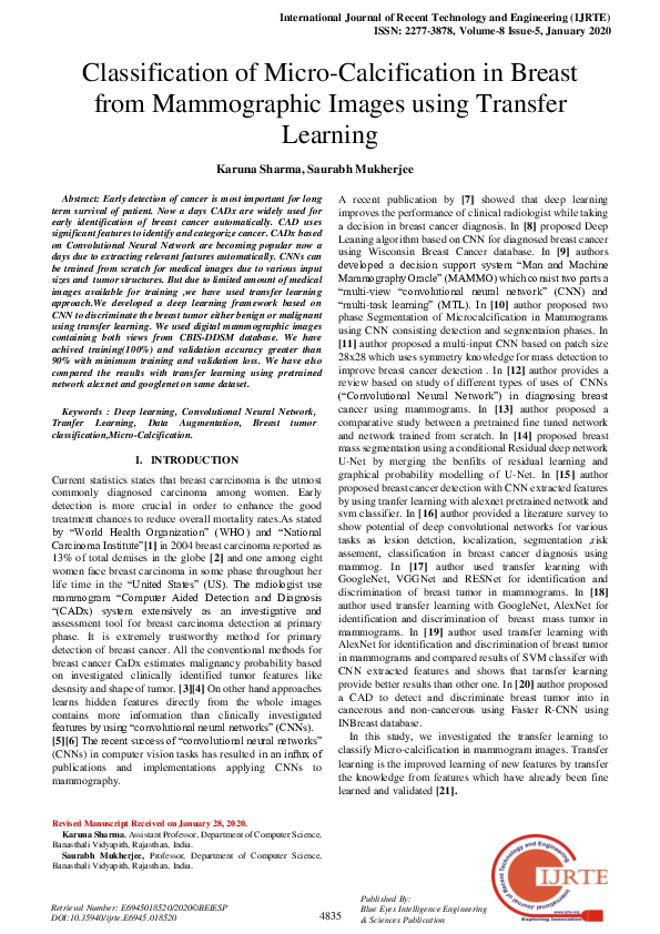 (PDF) Classification of Micro-Calcification in Breast from Mammographic ...