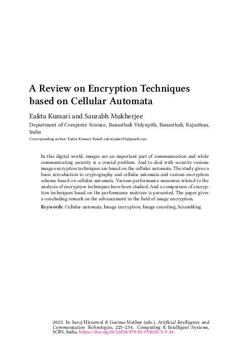 (PDF) A Review on Encryption Techniques based on Cellular Automata