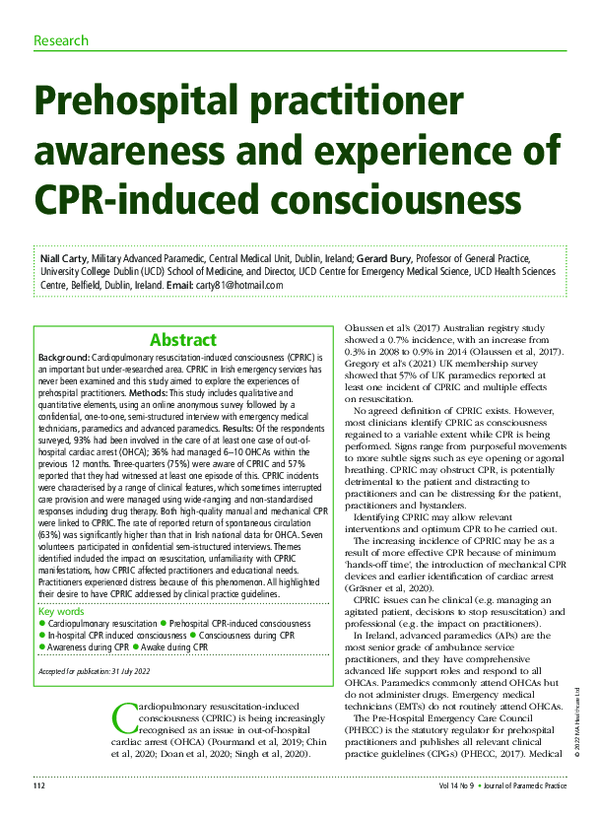 (PDF) Prehospital practitioner awareness and experience of CPR-induced ...