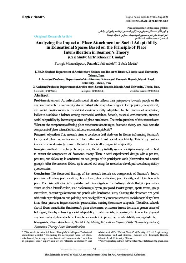 (PDF) Analyzing the Impact of Place Attachment on Social Adaptability in Educational Spaces ...