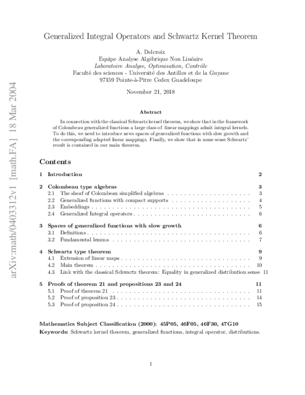 (PDF) Generalized integral operators and Schwartz kernel type theorems | Antoine Delcroix ...
