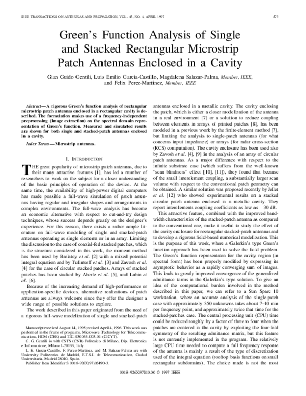 (PDF) Green's function analysis of single and stacked rectangular microstrip patch antennas ...