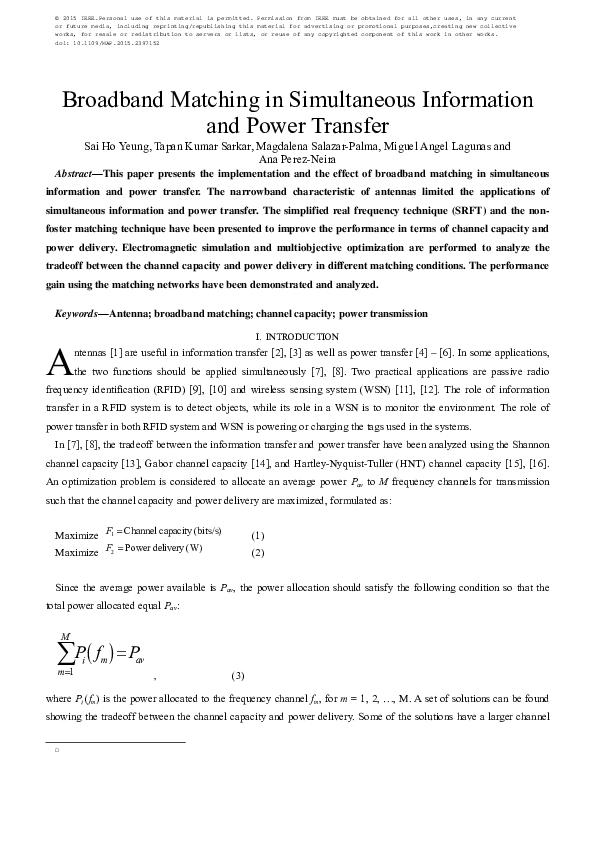 (PDF) The Effect of Broadband Matching in Simultaneous Information and ...