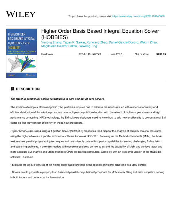 (PDF) Higher Order Basis Based Integral Equation Solver-HOBBIES