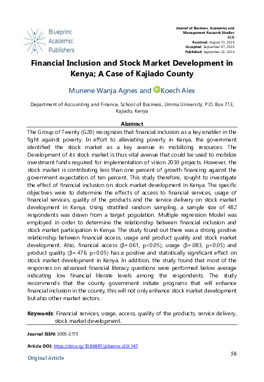 (PDF) Financial Inclusion and Stock Market Development in Kenya; A Case of Kajiado County