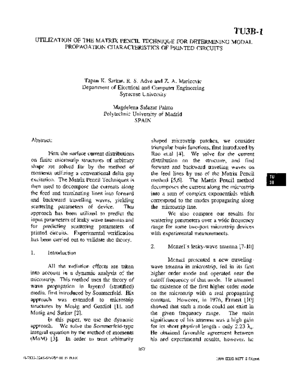 (PDF) Utilization of the matrix pencil technique for determining modal propagation ...