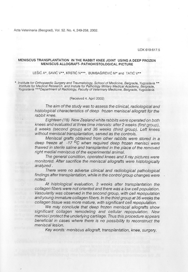 (PDF) Meniscus transplantation in the rabbit knee joint using a deep ...