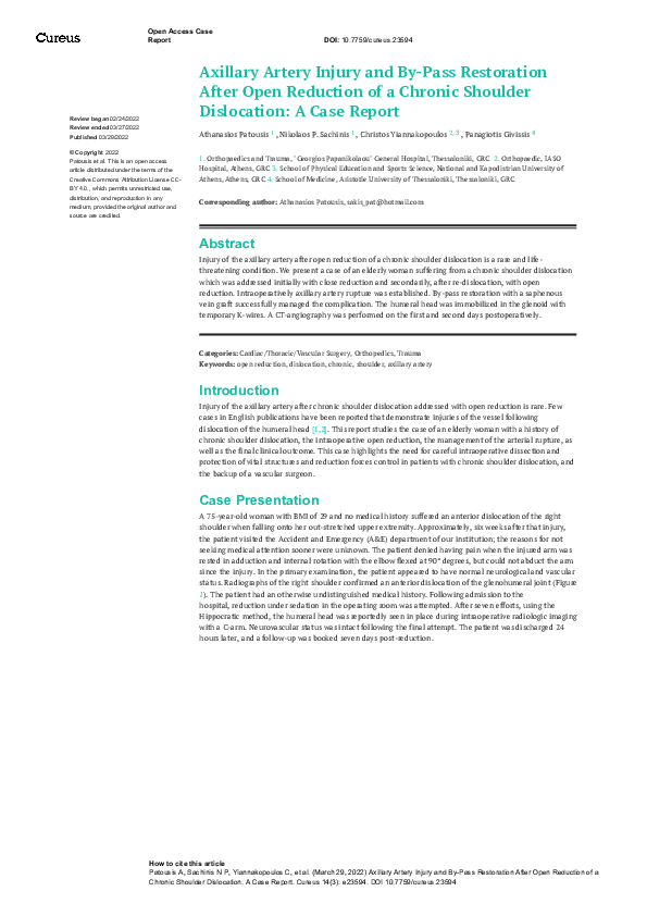 (PDF) Axillary Artery Injury and By-Pass Restoration After Open ...