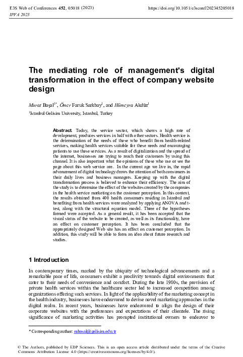 (PDF) The mediating role of management’s digital transformation in the effect of company website ...