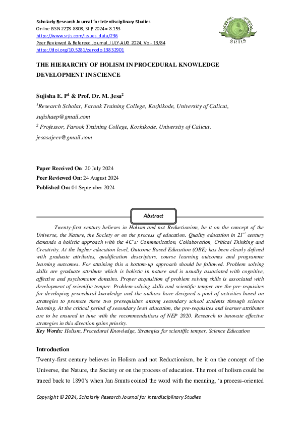 (PDF) THE HIERARCHY OF HOLISM IN PROCEDURAL KNOWLEDGE DEVELOPMENT IN ...