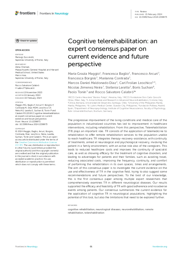 (PDF) Cognitive telerehabilitation: an expert consensus paper on ...