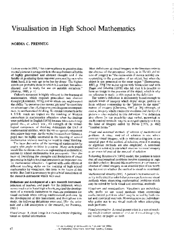 (PDF) Visualisation in High School Mathematics