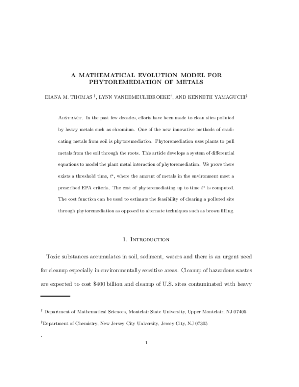 (PDF) A mathematical evolution model for phytoremediation of metals