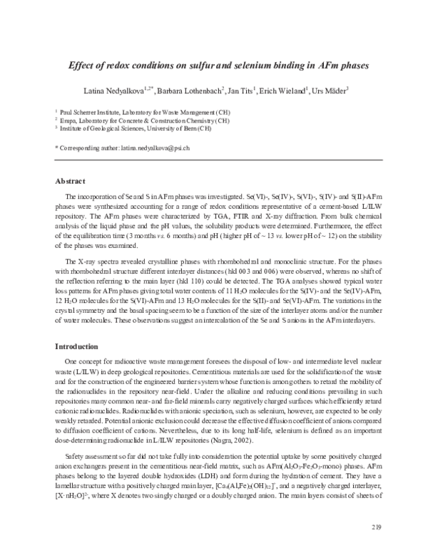 (PDF) Effect of redox conditions on sulfur and selenium binding in AFm ...