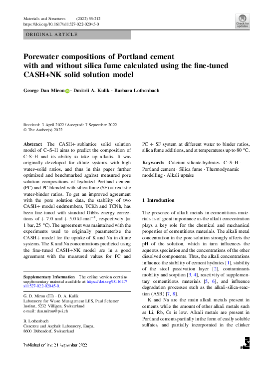 (PDF) Porewater compositions of Portland cement with and without silica ...