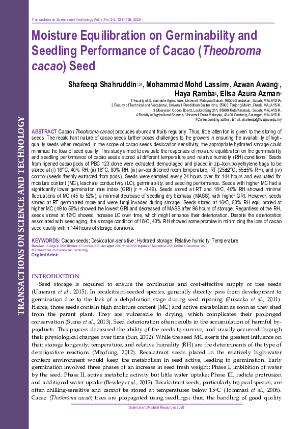 (PDF) Moisture Equilibration on Germinability and Seedling Performance ...