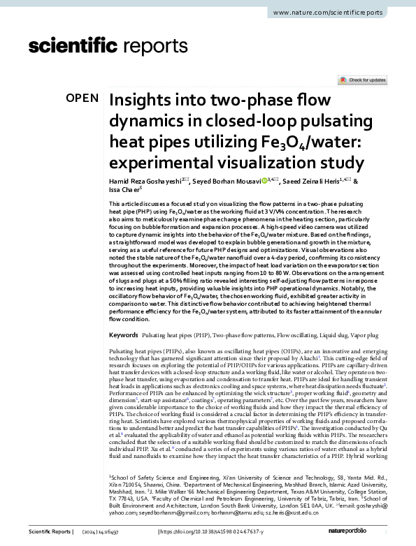 (PDF) Insights into two-phase flow dynamics in closed-loop pulsating heat pipes utilizing Fe 3 O ...