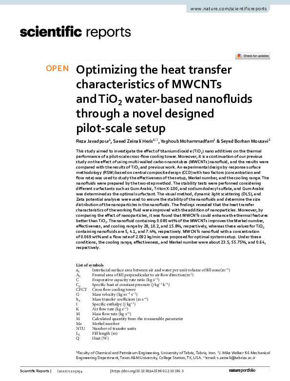(PDF) Optimizing the heat transfer characteristics of MWCNTs and TiO 2 water-based nanofluids ...