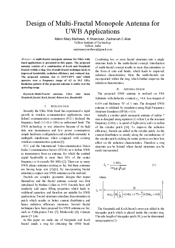 (PDF) Design of multi-fractal monopole antenna for UWB applications