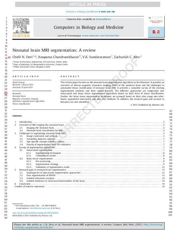 (PDF) Neonatal brain MRI segmentation: A review