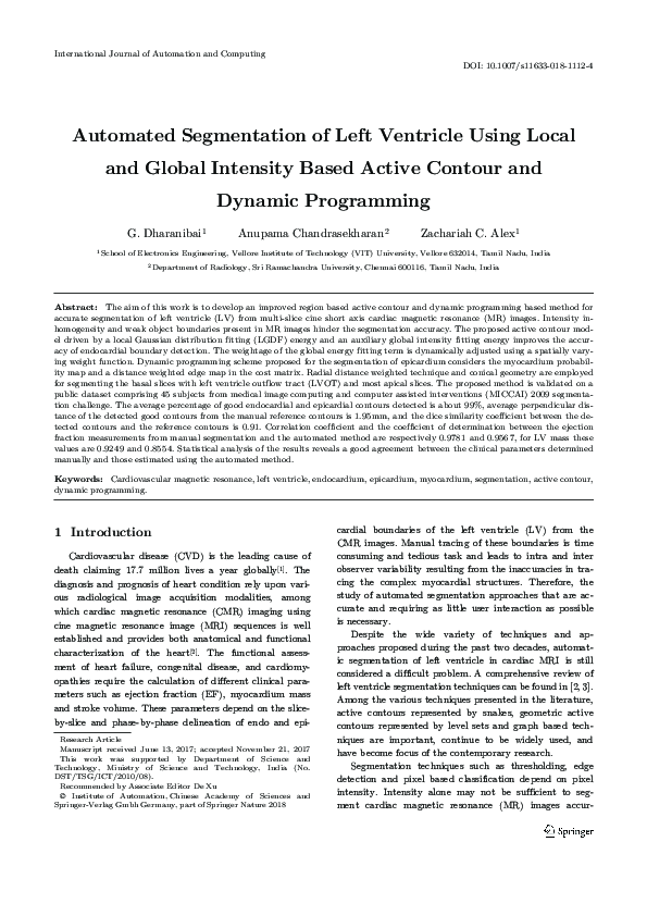 (PDF) Automated Segmentation of Left Ventricle Using Local and Global Intensity Based Active ...