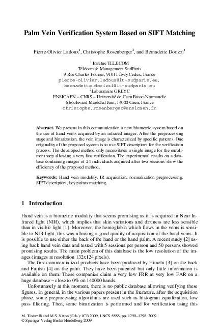 (PDF) Palm Vein Verification System Based on SIFT Matching