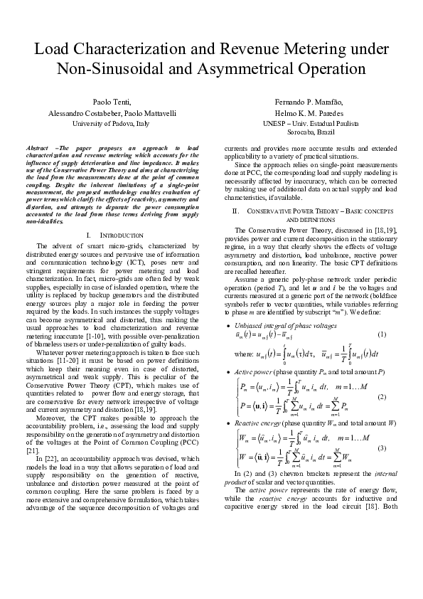 (PDF) Load Characterization and Revenue Metering Under Non-Sinusoidal and Asymmetrical Operation
