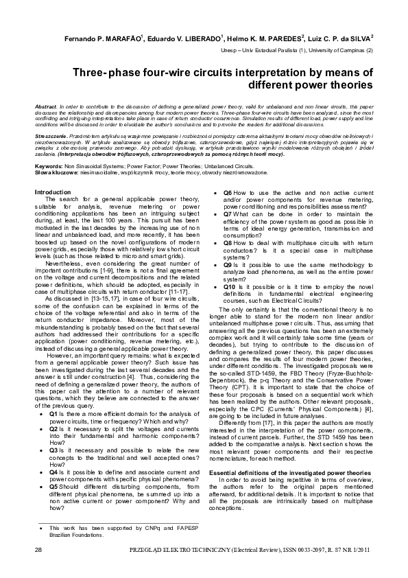 (PDF) Three-phase four-wire circuits interpretation by means of ...