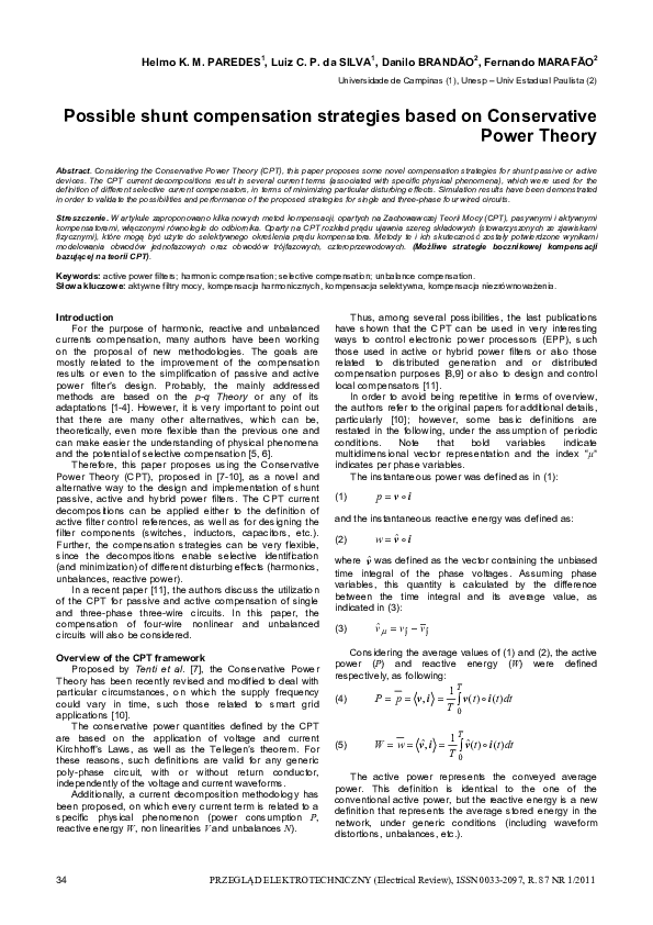 (PDF) Possible shunt compensation strategies based on Conservative ...