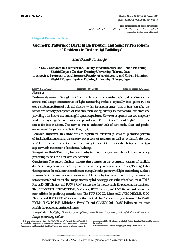 (PDF) Geometric Patterns of Daylight Distribution and Sensory ...