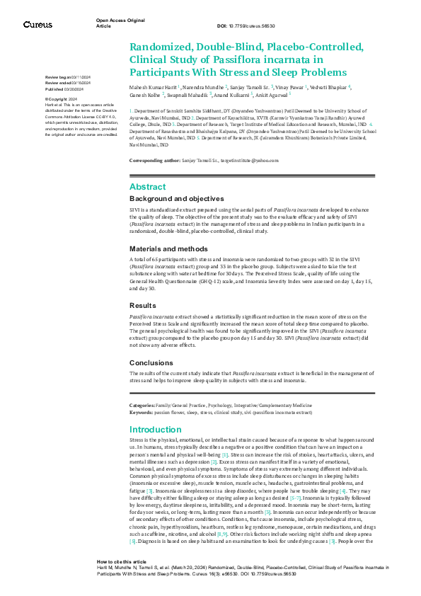 (PDF) Randomized, Double-Blind, Placebo-Controlled, Clinical Study of Passiflora incarnata in ...