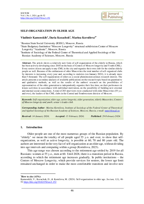 (PDF) Self-organization in older age