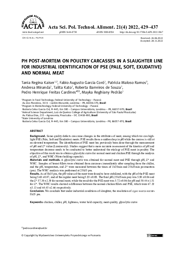 (PDF) pH post-mortem on poultry carcasses in a slaughter line for industrial identification of ...