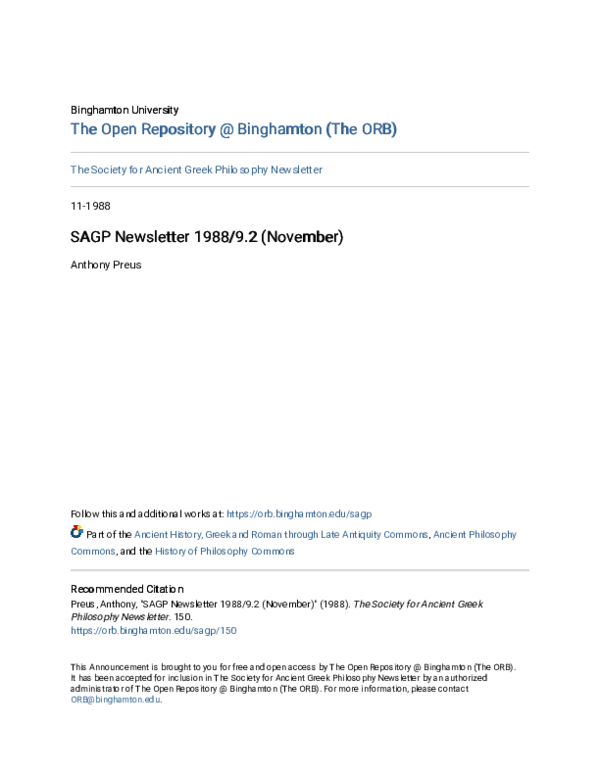 (PDF) SAGP Newsletter 1988/9.2 (November) | Anthony Preus - Academia.edu