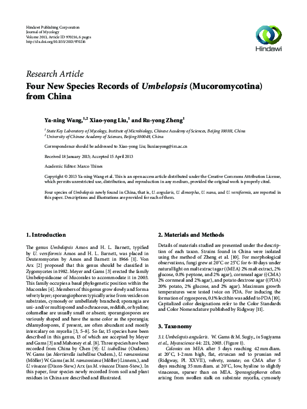 (PDF) Four New Species Records of Umbelopsis (Mucoromycotina) from China