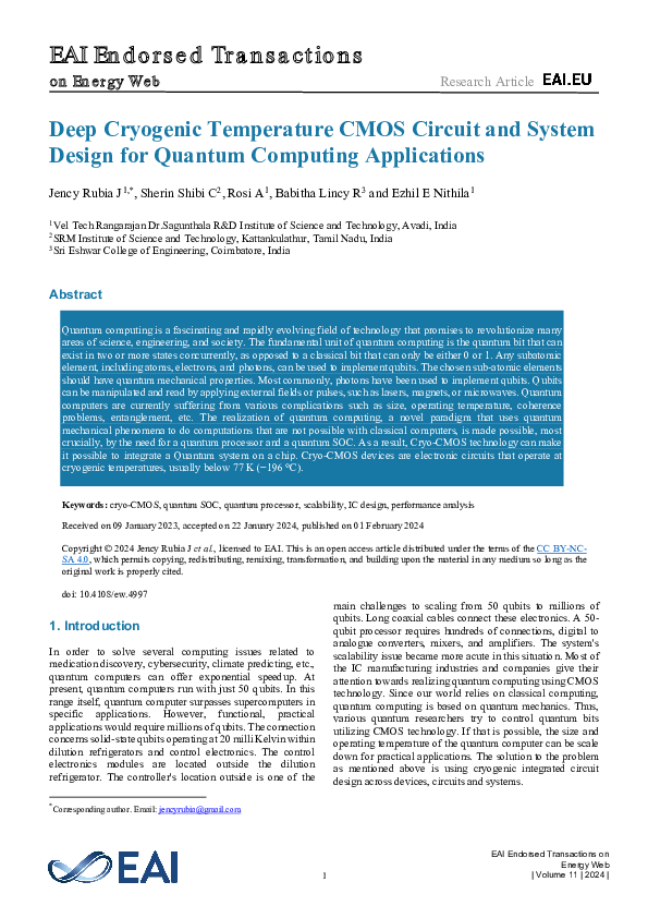 (PDF) Deep Cryogenic Temperature CMOS Circuit and System Design for ...