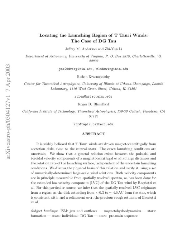 (PDF) Locating the Launching Region of T Tauri Winds: The Case of DG ...